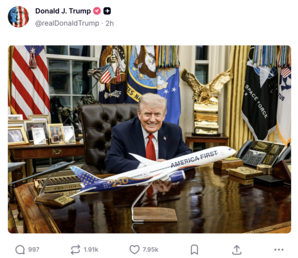 Trump Unveils ‘America 250’ Plane Design in Festive Post After ...
